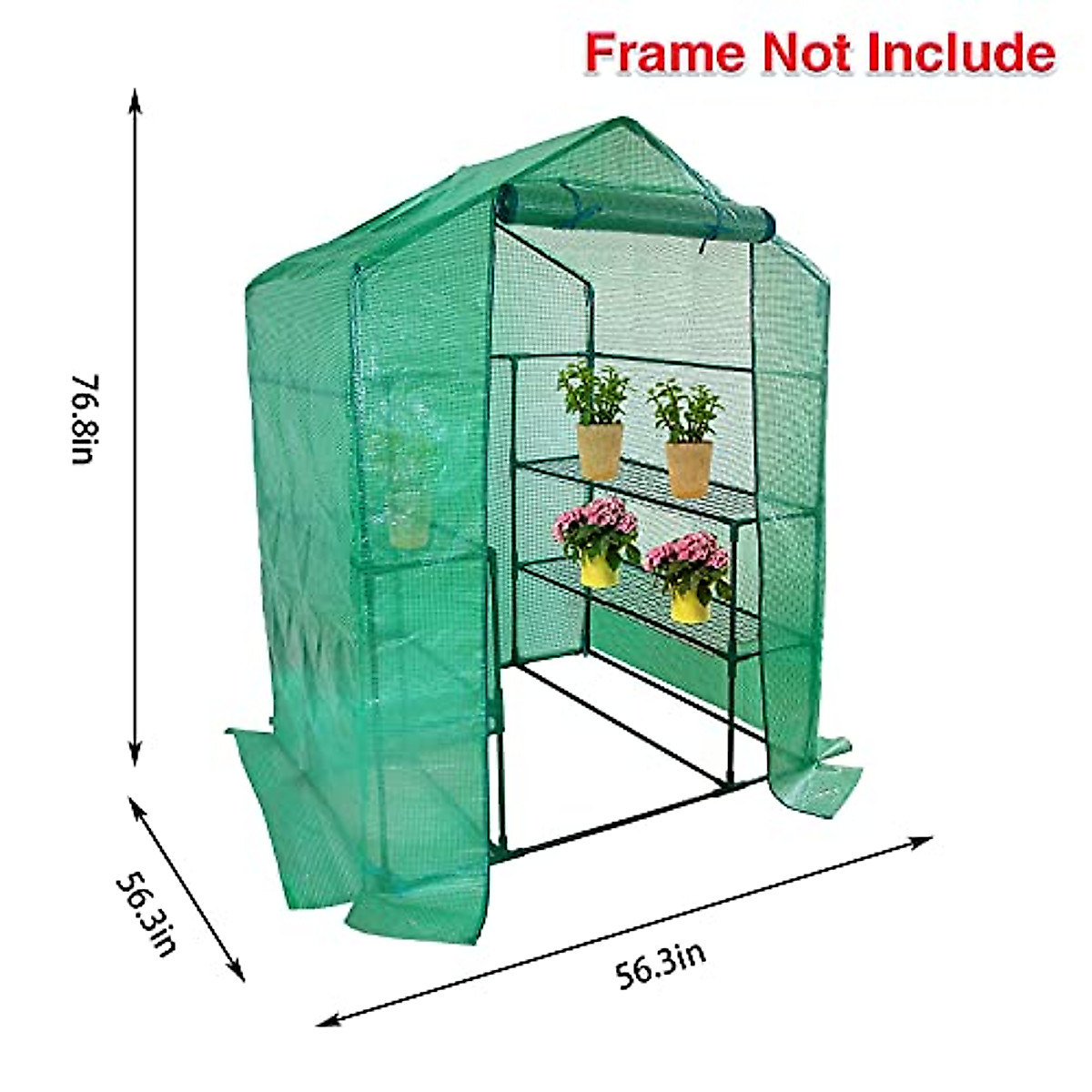 Walk-in Greenhouse Replacement Cover with Roll-Up Zipper Door-56x56x76 Inch PE Plant Gardening Greenhouse Cover for Gardening Plants Cold Frost Protection Wind Rain Proof(Frame Not Include)