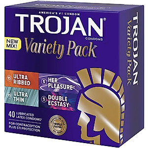 Trojan Pleasure Pack Premium Lubricated Latex Condoms, 40 Count (Fire & Ice)