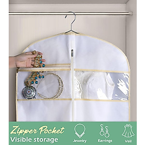 MISSLO 70" Bridal Wedding Gown Dress Garment Bag with Accessories Pouch Large Travel Garment Cover 8" Gusset (White)