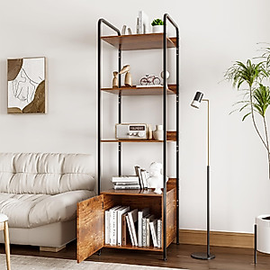 Homnso Book Shelf,5 Tier Bookcase with Storage,Freestanding Wood and Metal Open Bookshelf,Utility Book Organizer Shelves for Bedroom, Living Room, Home Office (Retro Color 5-Tier Bookcase)