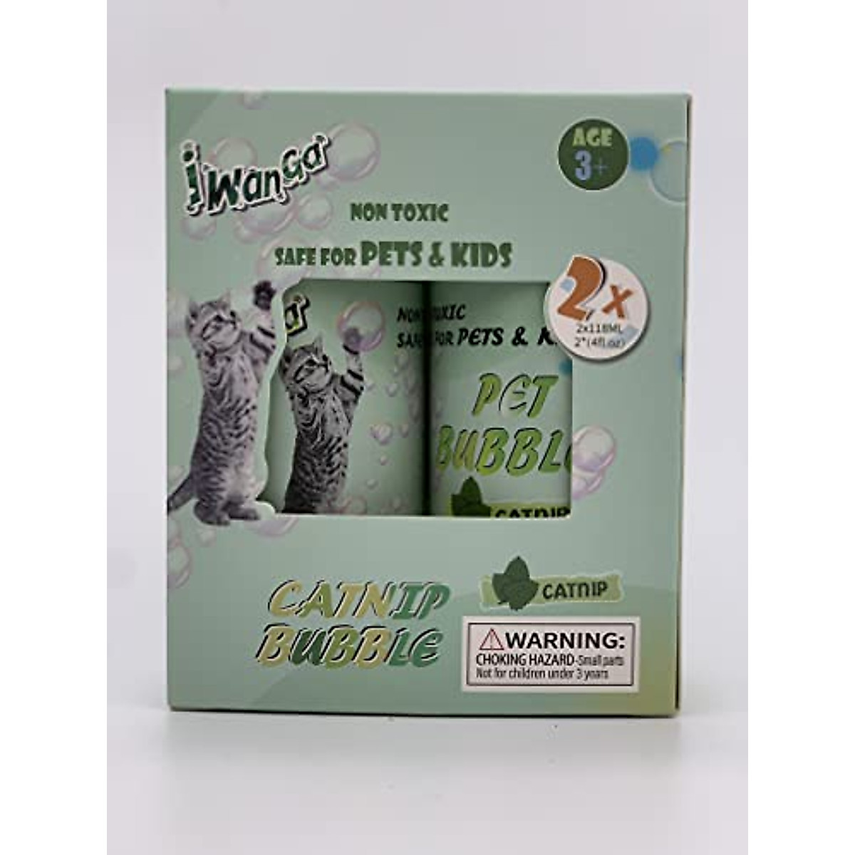iwanga Catnip Bubbles Catnip Toys for Cats 4oz*2- Unbelievable Catnip Flavor Bubble for Cats -Non-Toxic Formula,Let The cat Chase Avoids Boredom & Keeps Pets Active.