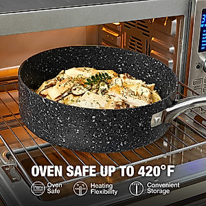 HLAFRG Cookware Set with Premium Non-Stick Coating, Pots and Pans with Stainless steel Handles, Oven Safe and Induction Compatible, 14 Piece Set, Black Granite