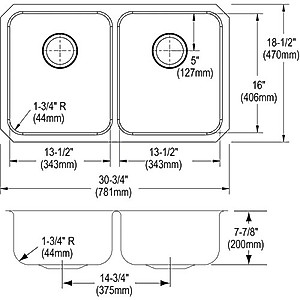 Elkay Lustertone ELUH3118 Equal Double Bowl Undermount Stainless Steel Kitchen Sink