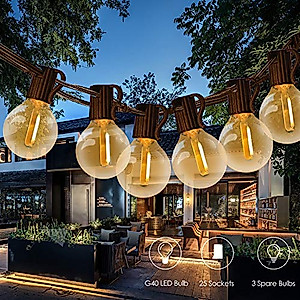 LED Globe G40 Outdoor String Lights, 40Ft Patio Lights with 25+3 Glass Bulbs(1w, 2700k), Commercial Hanging Lights for Backyard Bistro Pergola Party Decor