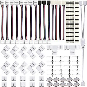 NISICO LED Light Strip Connector Kits, 5050 RGB LED 4 Pin Connectors for Strip Light,10mm Solderless Connector Complete Kits for LED Strip Quick Connection