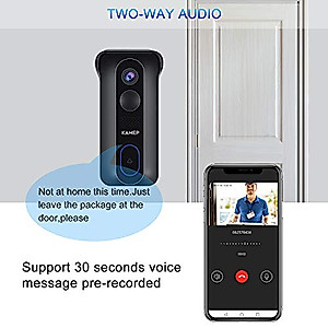 [Upgraded] Wireless WiFi Video Doorbell Camera with Chime HD 1080P Waterproof Home Security Doorbell Camera Battery Powered with 2-Way Audio, Motion Detection,IR,Wide Angle,Cloud Storage, KAMEP