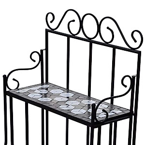 shubiao Plant Stand Display Black White mosaics Table, Patio Table Decor, mosaics Table Outdoor, mosaics Plant Stand Pattern