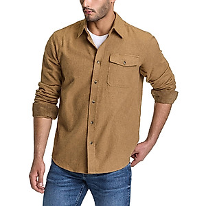 CQR Men's All Cotton Flannel Shirt, Long Sleeve Casual Button Down Plaid Shirt, Brushed Soft Outdoor Tactical Work Shirts, Solid Wheat Brown, X-Large