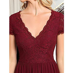 Ever-Pretty Women's A-Line Short Sleeves High Low Chiffon Formal Wear Dress Burgundy US8