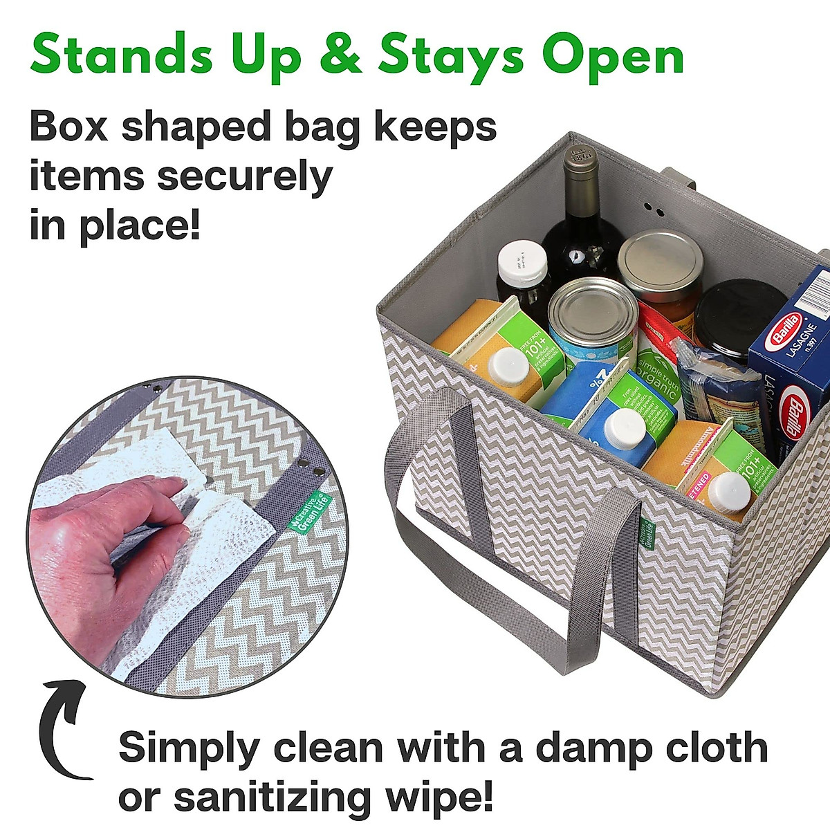 Creative Green Life Ultimate Shopping Bag 5-Pack – Reusable Grocery Box Bags (3) – Insulated Grocery Bags (2) – Premium Quality, Heavy Duty Tote Bag Set