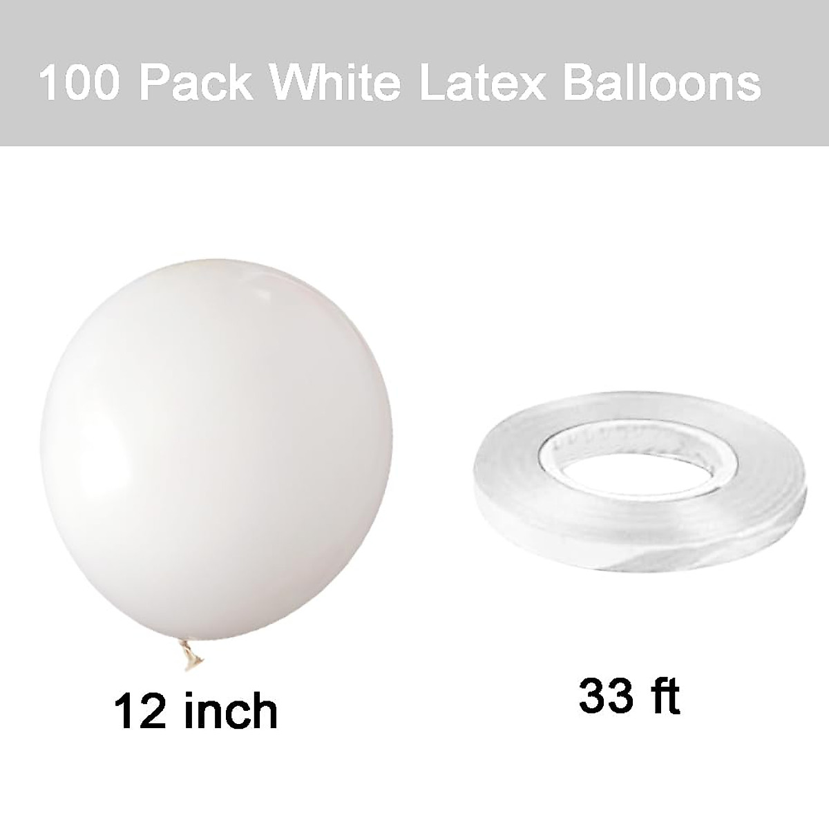 GBSAWER White Balloons w/Ribbon 100pcs 12 Inch White Latex Party Balloons for Birthday Wedding Bride Baby Shower Engagement Graduation Decorations