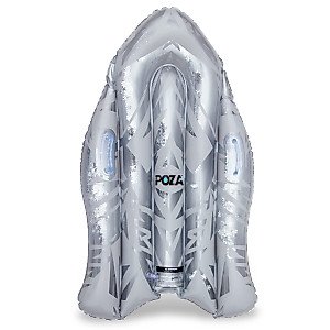 POZA Inflatable Silver Snow Boogie Sled – Luxurious Snow Sled with Handles and Filled with Silver Snowflake Confetti – Premium Heavy Duty Cold Resistant PVC Sled for Adults and Kids – 44 Inch
