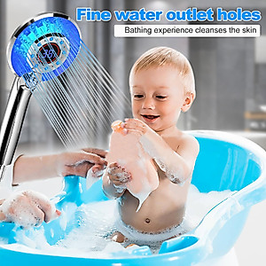 LED Shower Head Color Changing, Handheld Shower Head High Pressure with Hose, Water Saving Spray Showerheads, Discoloration Warning, Water Temperature Display, 3 Spray Modes, Easy to Install, ‎Chrome