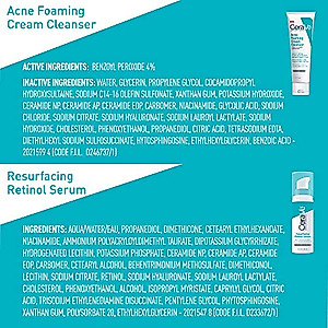 CeraVe Acne Treatment Face Wash and Retinol Serum Bundle | Contains One Acne Foaming Cream Cleanser (5 Ounce) and One Brightening Facial Serum for Post-Acne Marks and Pores (1 Ounce)