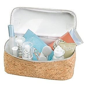Quinn Cosmetic Tote Bag for Makeup, Hair Accessories, Lotion - Medium, Cork/White