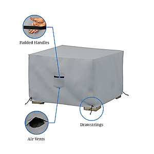 Covers & All Square Ottoman Cover, Heavy Duty 18 Oz Waterproof UV & Weather Resistant Patio Garden Furniture Stool Protector Indoor Outdoor with Air Vents & Drawstrings (30" L x 30" W x 18" H, Grey)