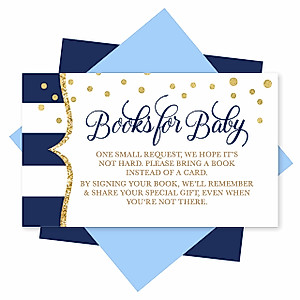 25 Books for Baby Shower Request Cards - Nautical Baby Shower Invitation Inserts, Baby Shower Book Request Baby Shower Guest Book Alternative, Bring A Book Instead of A Card, Baby Shower Book Request