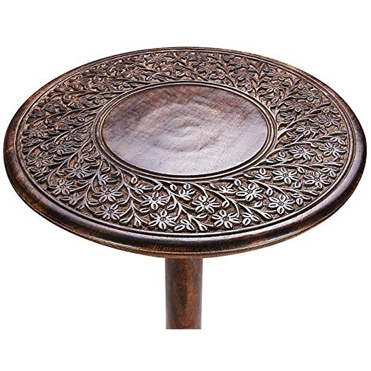 Coffee Table Wooden with Single Pillar, Wooden End Table, Small Table, Night Stand, Desk Side Table, Bedside Table, Entry Table, Living Room Side Table for Magazines, Books & Plants-18x22 Inch Burnt