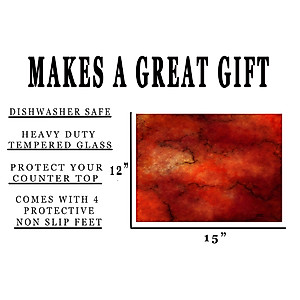 Dark Red and Orange Marbled Stone Pattern Textured Marble Art Kitchen Glass Cutting Board Modern Decorative Gift Abstract Wavy Contrast Design