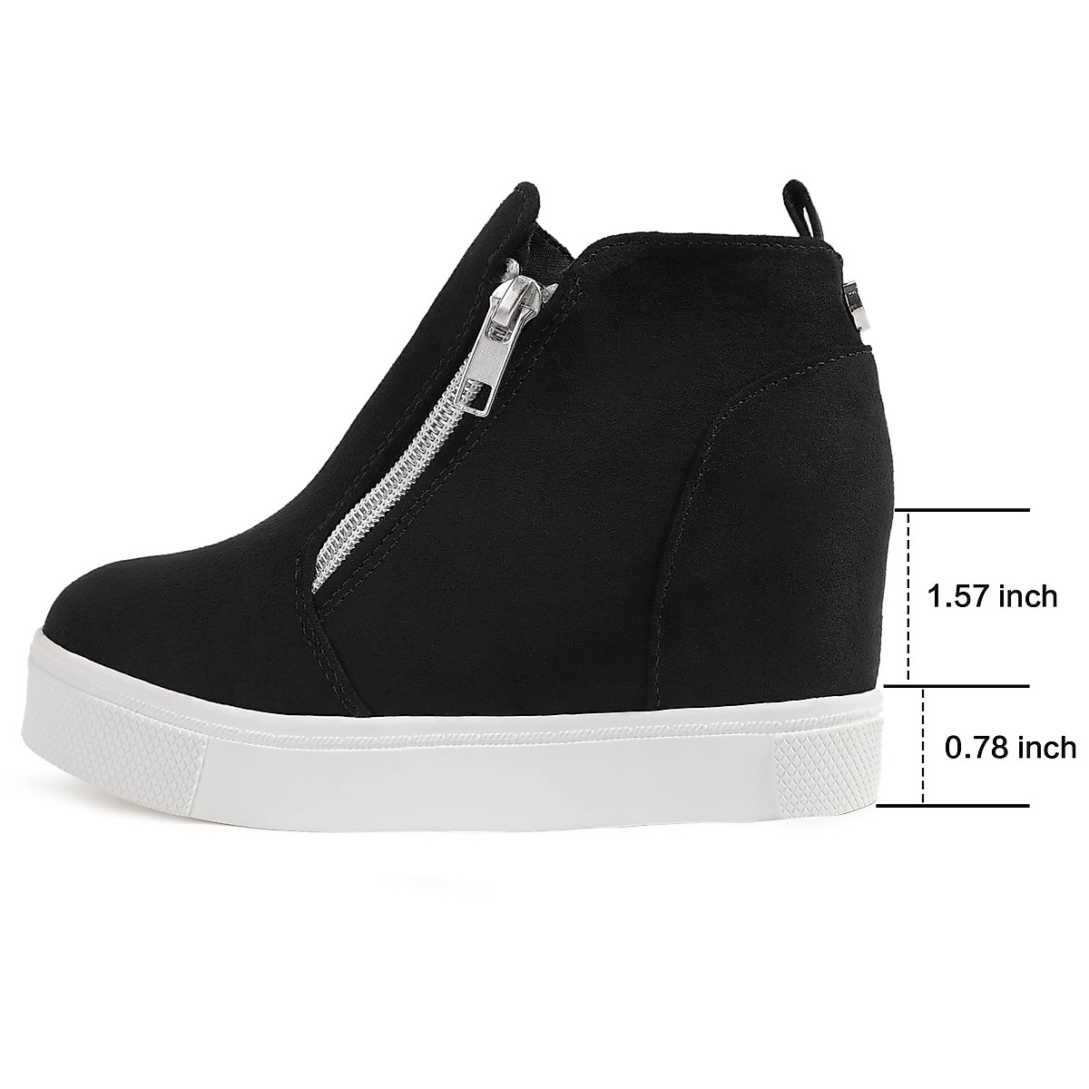 shoeslocker Girls Wedge Sneakers Ankle Platform Sneakers for Girls Nonslip Fashion Shoes with Double Side Zippers Black Size 2