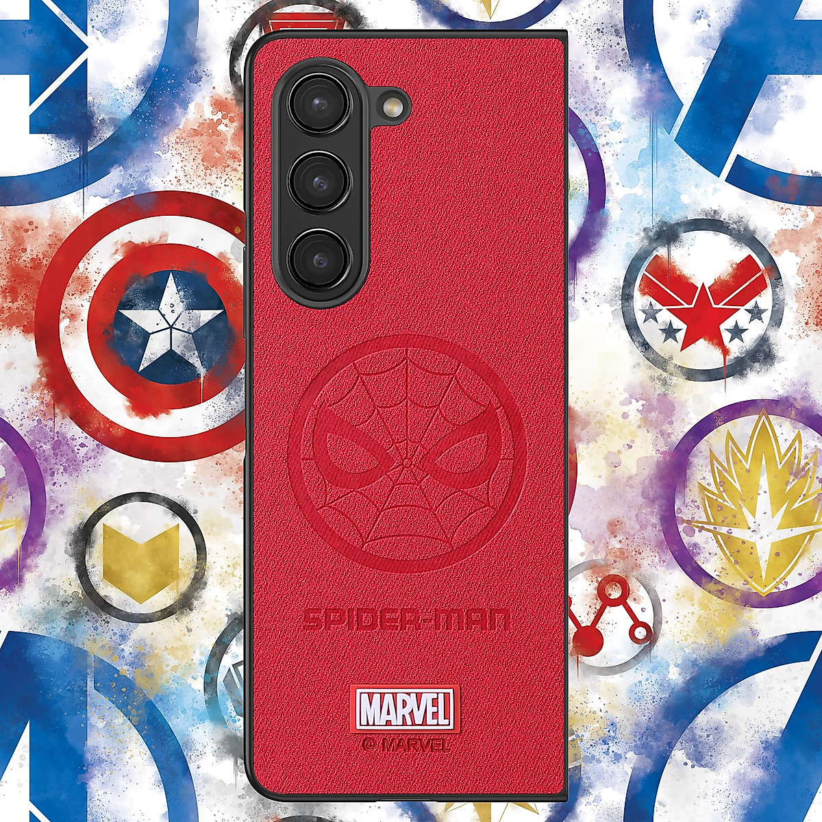 IRON SPIDER Case for Samsung Galaxy Z FOLD 5 5G, with Superhero character Compatible Galaxy Z FOLD 5 5G Leather Case RED