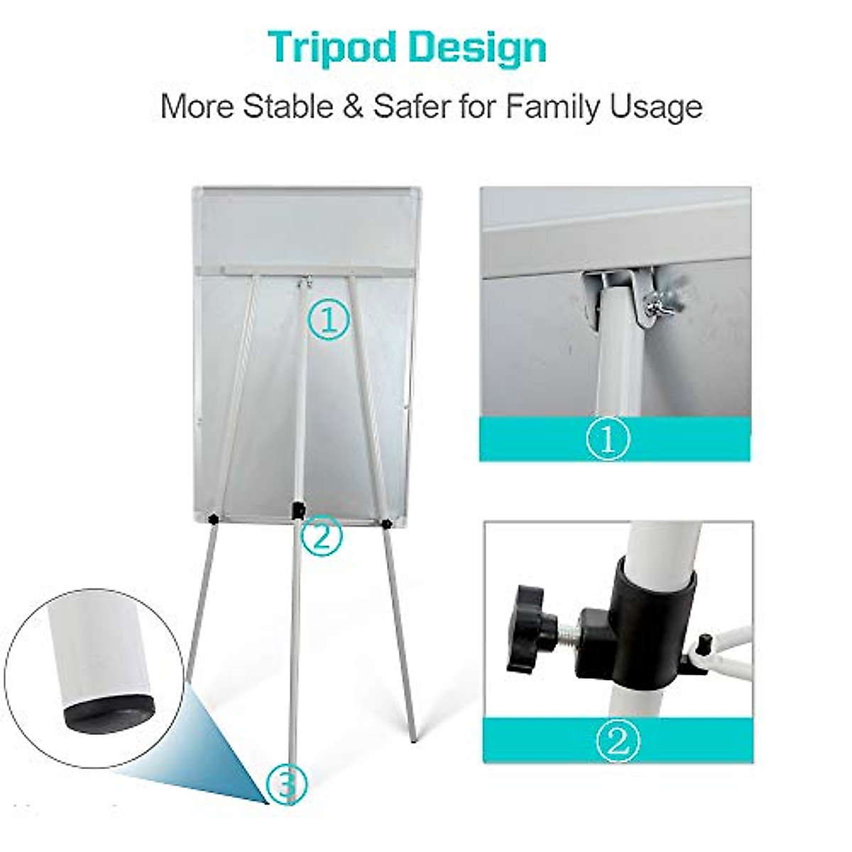 DexBoard Magnetic Whiteboard Easel 24" x 36"|Height Adjustable Dry Erase Board Tripod Office Presentation Board w/ Flipchart Pad, Magnets & Eraser, White