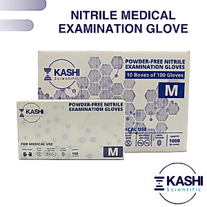 Kashi Scientific Medical Examination Nitrile Gloves - Large - Powder-Free, Latex-Free, Finger Tip Textured Gloves, 4 mil Thick Blue Glove, Patient Safe, Food Safe - Box of 100 Nitrile Exam Gloves