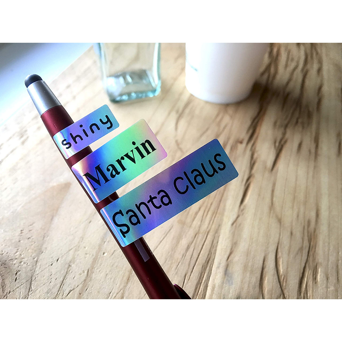 48 Long Silver hologram -Waterproof Name Stickers- Daycare Labels- School Labels- Long Rectangle Labels