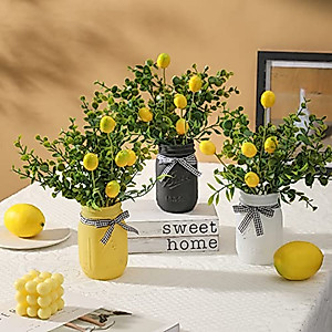 Lemon Mason Jars Centerpiece for Table, Wood Tray with 3 Painted Jars, Dining Coffee Table Centerpiece For Kitchen, Living Room, Spring Mason Jar Decor with Lemon