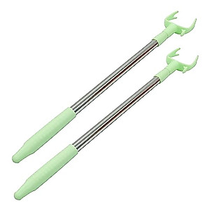 Alipis 2pcs Clothes Pole Metallic Curtains Mainstays Hangers Wall Hangers for Clothes High Reach Garment Hook Closet Reacher Pole Household Clothes Fork Stainless Steel Green Tie Rod Disc