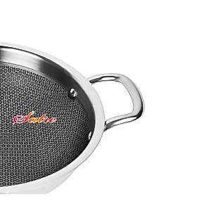 Satre Online and Marketing Stainless Steel Triply Kadhai Honeycomb, Nonstick, Two Sided Handel, Induction Base, Size No. 12
