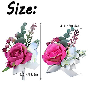 Campsis Wedding Corsage Boutonniere Set Pink Rose Flower Wrist Bride Buttonholes Flower Decor Bride Girls Lady Accessories for Prom and Dinner Party(2pcs)