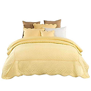 Tache Quilted Yellow Scalloped Buttercup Puffs Matelasse Bedspread Coverlet Set, California King
