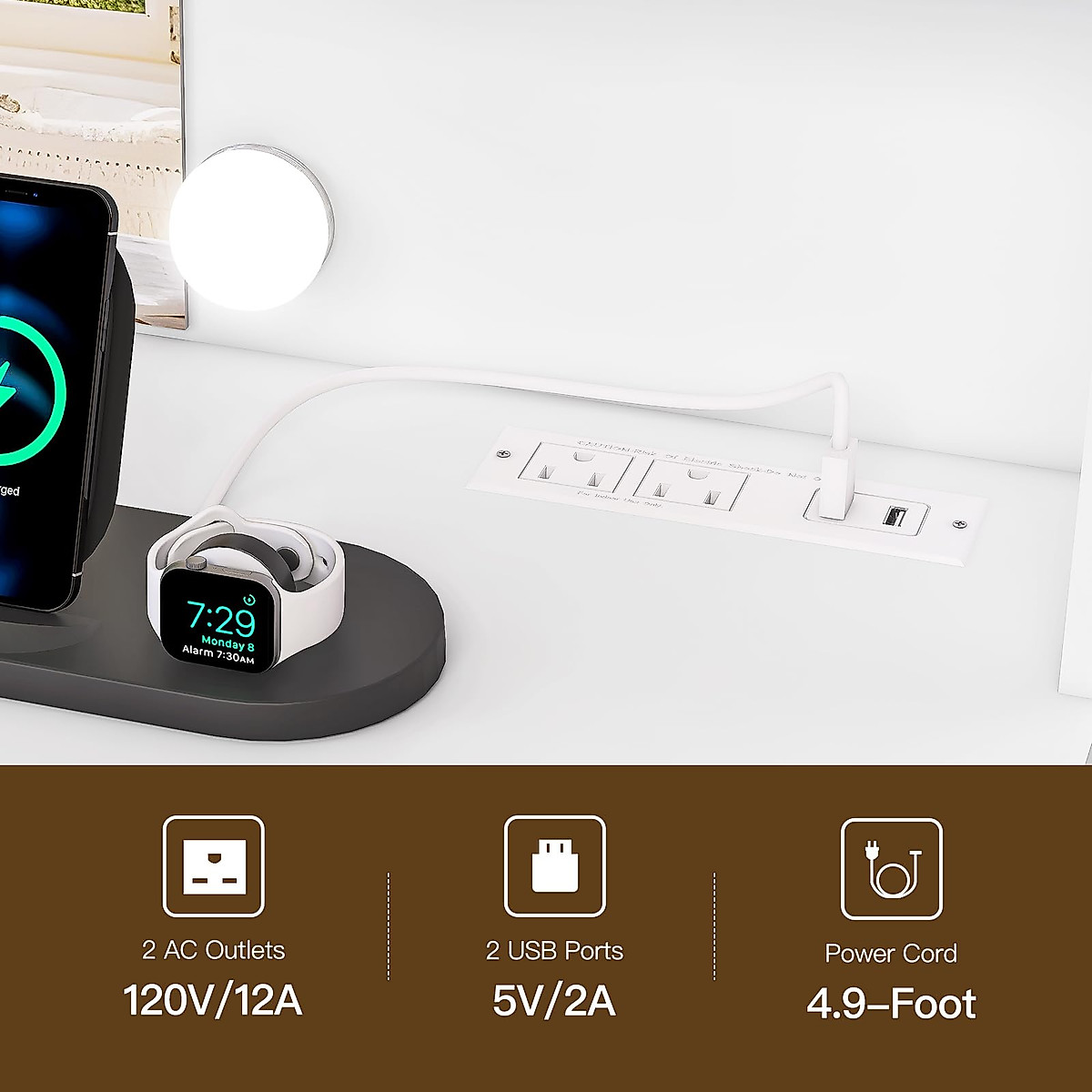 FIONESO Large Makeup Vanity, 43.3" Vanity Desk with Mirror and Lights, Makeup Vanity Table with 7 Drawers, 4 Shelves, 5 Jewel Hooks & Power Strip, Vanity Desk Set for Bedroom, White