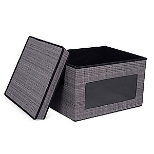 Internet's Best Storage Box with Window - Durable Storage Bin Basket Containers with Lids and Handles - Clothes Nursery Toys Organizer - Grey