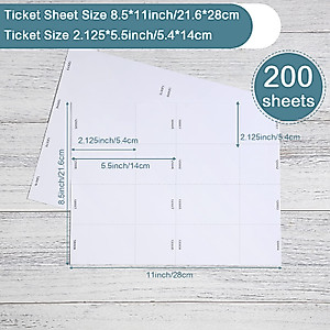 Sherr 200 Sheets Printable Raffle Tickets with Numbers Tear Away Stubs 8.5 x 11 Inch 40 lb Perforated Cardstock for Events, 1600 Tickets, White, 2.125 x 5.5 Inch