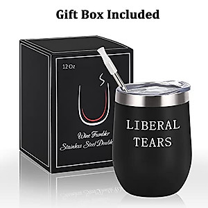 GINGPROUS Liberal Tears Wine Tumbler, Conservative Republican Political Gifts Anti Liberal Merchandise Novelty Republicans Conservatives Christmas Gifts, 12 oz Stainless Steel Wine Tumbler, Black
