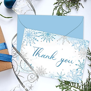Whaline 24 Pack Christmas Thank You Cards Blue Glitter Snowflake Greeting Cards with Envelopes Stickers Blank Note Cards for Xmas Winter Party Invitation Supplies, 4 x 6 Inch