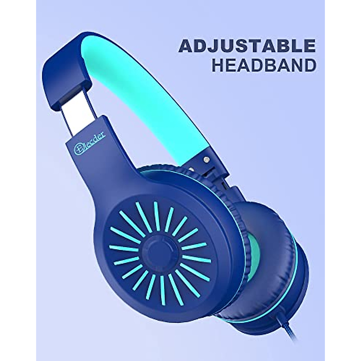 ELECDER i45 On-Ear Headphones with Microphone - Foldable Stereo Bass Headphones with No-Tangle 1.5M Cord, 3.5MM Jack, Portable Wired Headphones for School/Kids/Teens/Smartphones/Travel/Tablet - Blue