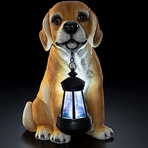 VP Home Golden Puppy with Lantern Solar Powered LED Outdoor Decor Garden Light