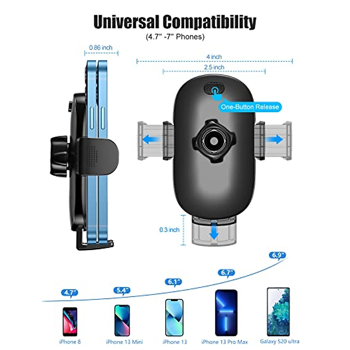 Ruiwwo Phone Mount for Car, Hands Free Cell Phone Holder Car, [Upgraded Vent Clip] Universal Air Vent Car Phone Holder Mount Compatible with iPhone 14 Pro Max/13 Pro/12/11, Samsung Galaxy S20/Note 10
