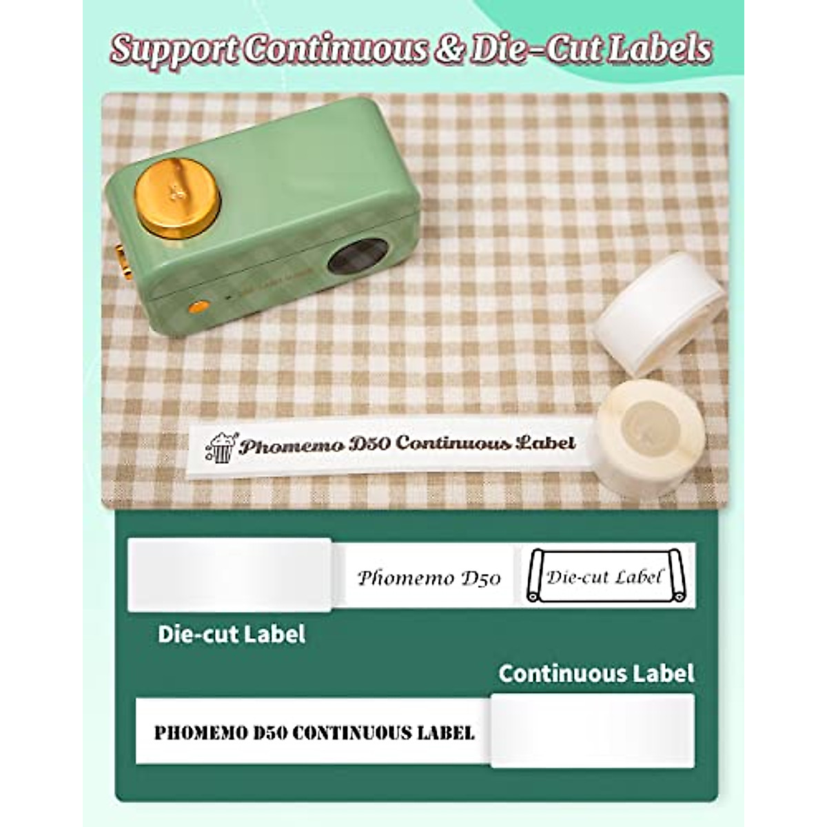 Phomemo Label Maker Machine with Tape D50 for 3/4" to 7/8" Tape, Portable Thermal Label Maker Machine, Bluetooth Label Printer for Storage,Office,Kitchen, Support Phones & Pad, USB Rechargeable