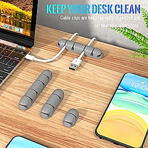 Cable Clips 3 PCS Cord Holder Adhesive Cable Management Cable Cord Organizer for Home Office Car Desk Accessories, Universal Cable Fit (Grey)