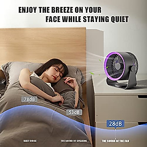 AIBAASAA table fan. Battery operated fan. Quiet home desk fan. Bedside fan. 4000 ma. Up and down 90° adjustable. Three speeds. Portable fan. Suitable for living room, bedroom, kitchen use. (Grey)