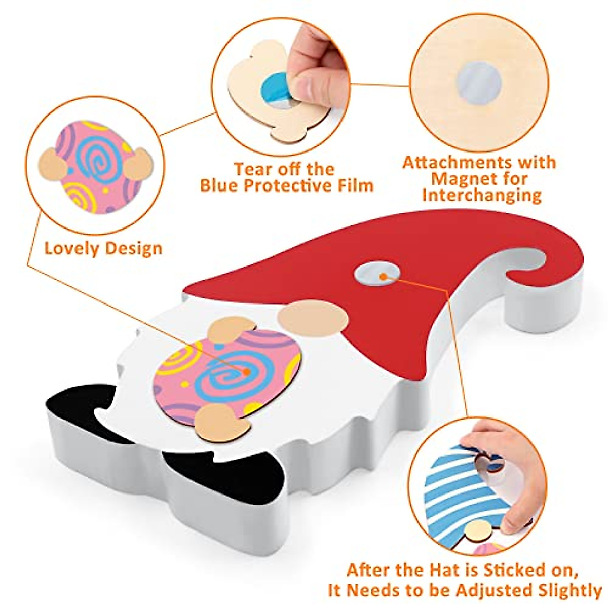 Huray Rayho Interchangeable Wooden Gnome Decor Holiday Seasonal Tiered Tray Decorative with 25 PCS Magnet Swappable Pieces Detachable Hat Office Home Sign Fall Thanksgiving Christmas Housewarming Gift