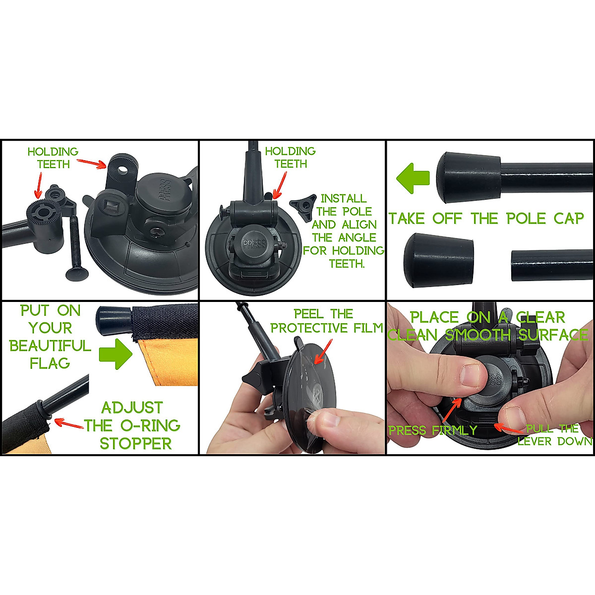 Baby Alert Car Flag Pole 8"x12" Inches Heavy Duty Carbon 12" Flag Pole and Suction Cup Side Car Space Access Notice Toddler Safe Door Access (Baby reload)