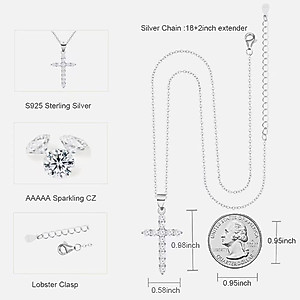 Silver Cross Necklaces for Women Diamond Cross Necklace for Women Silver,925 Sterling Silver Cross Pendant Small Dainty CZ Cross Necklace Faith Necklace Jewelry Gifts for Women