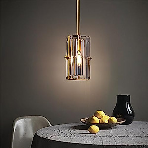 Untrammelife Gold K9 Crystal Pendant Light, 1 Light Modern LED Pendant Lights Kitchen Island, Adjustable Ceiling Hanging Pendant Light Fixtures for Dinning Room Bedroom, T8 LED Bulb Included