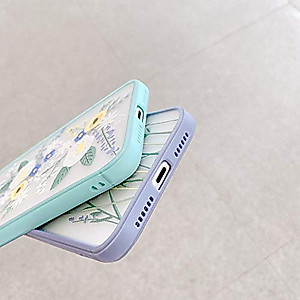 Ownest Compatible for iPhone 12 Mini Case 5.4 Inch for Clear Flowers Pattern Frosted PC Back 3D Floral Girls Woman and Soft TPU Shockproof Protective Silicone Slim Case for iPhone 12 Mini-Purple