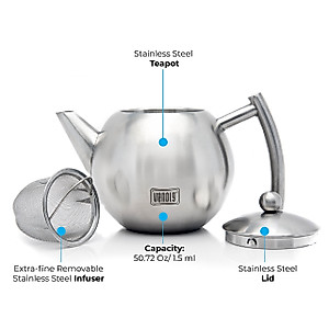 Stainless Steel Tea Pot With Removable teapot Infuser For Loose Leaf & Tea Bags - Dishwasher Safe & Heat Resistant - 1.5 Liter - By Venoly